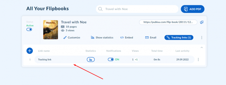 How to set up flipbook's viewing notifications?