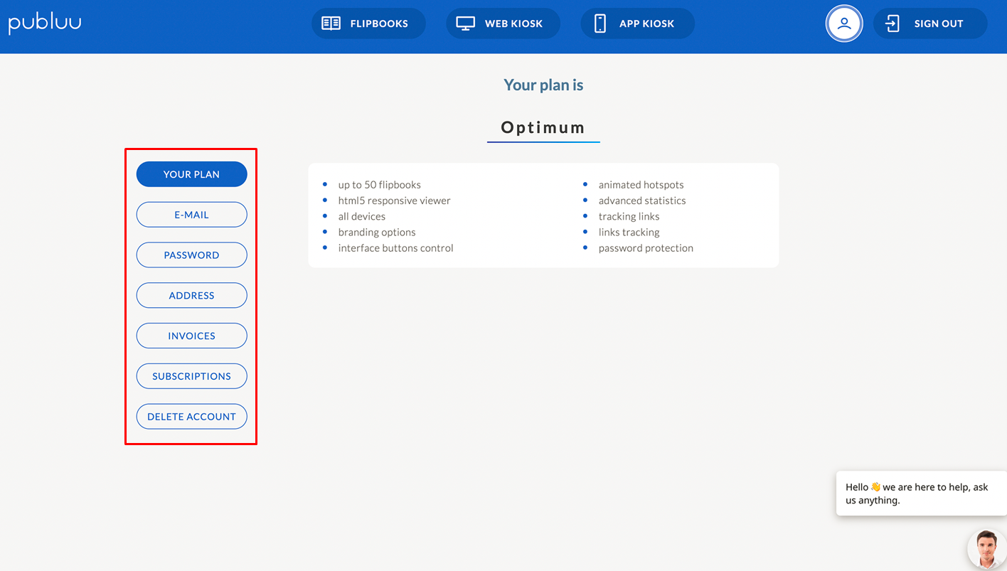 Publuu account settings